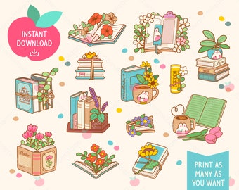 Cute Kawaii Printable Digital Stickers Clipart Rainbow Celestial Flower ...