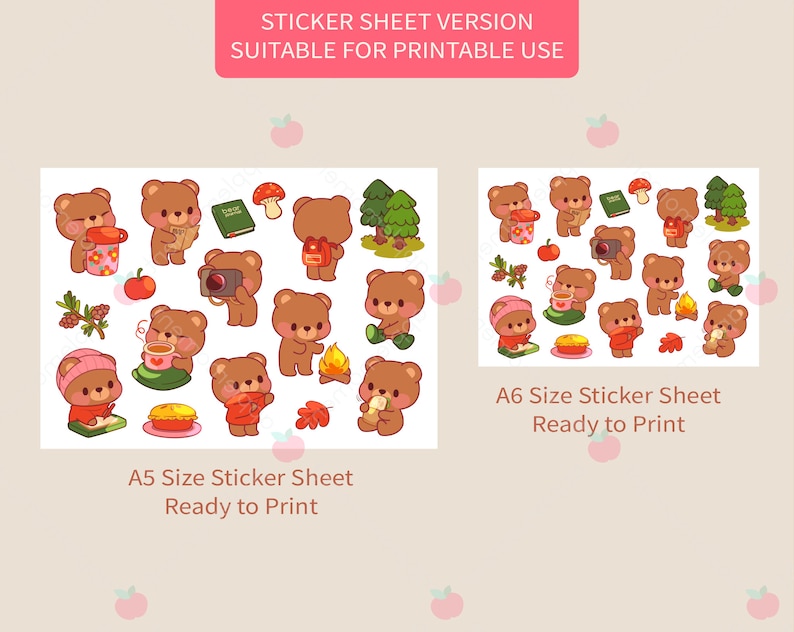 Cute Kawaii Printable Digital Stickers Clipart Traveling Cozy Brown ...