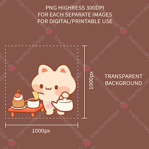 Cute Kawaii Printable Digital Stickers Clipart Kitty Cat Picnic Tea ...