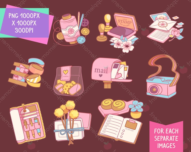 Cute Kawaii Printable Digital Stickers Clipart Rainbow Pretty ...