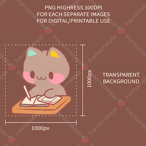 Cute Kawaii Printable Digital Stickers Clipart Illustration Study Kitty ...
