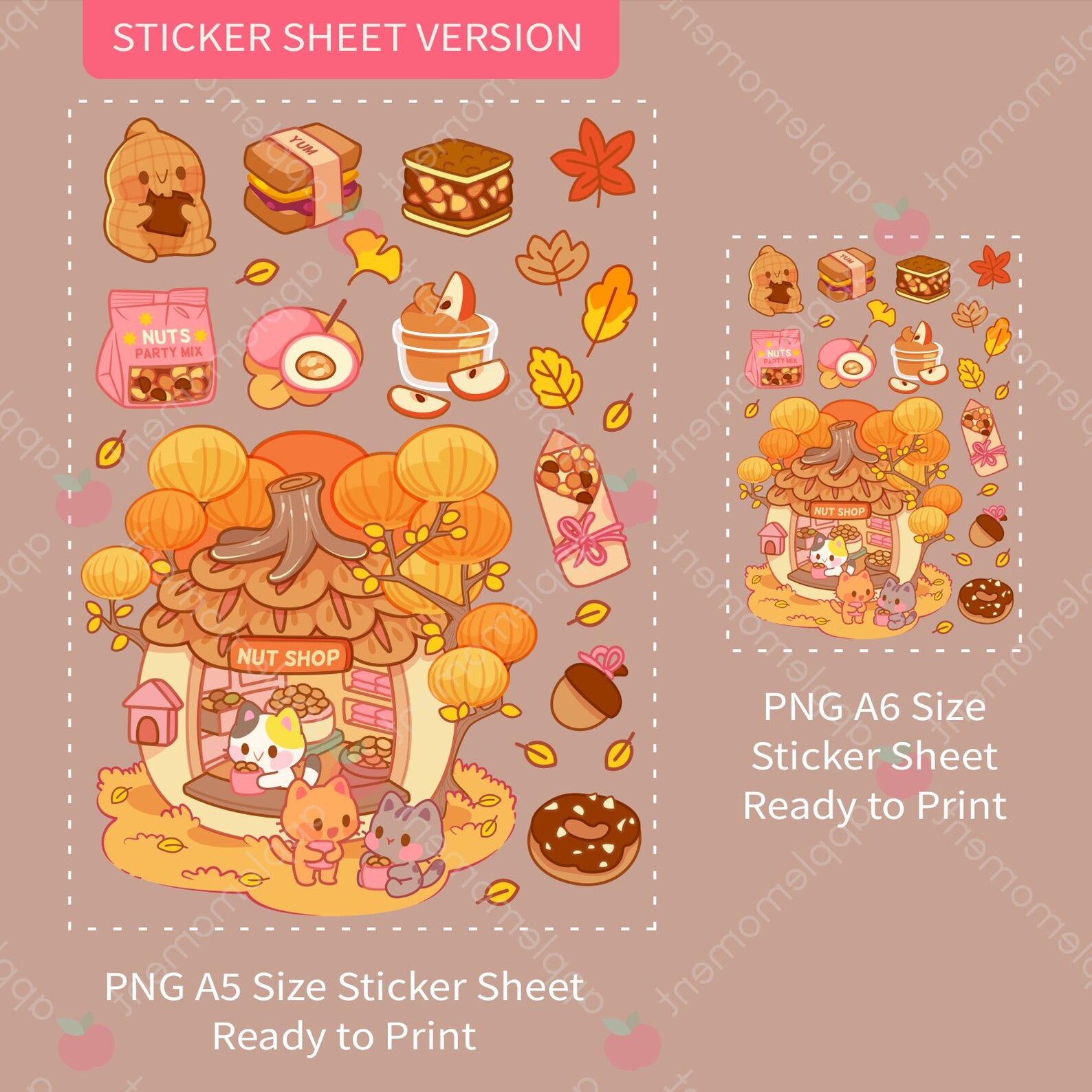 Kawaii Kitty Cat Nut Shop Stickers, Clipart PNG (commercial Use - Etsy