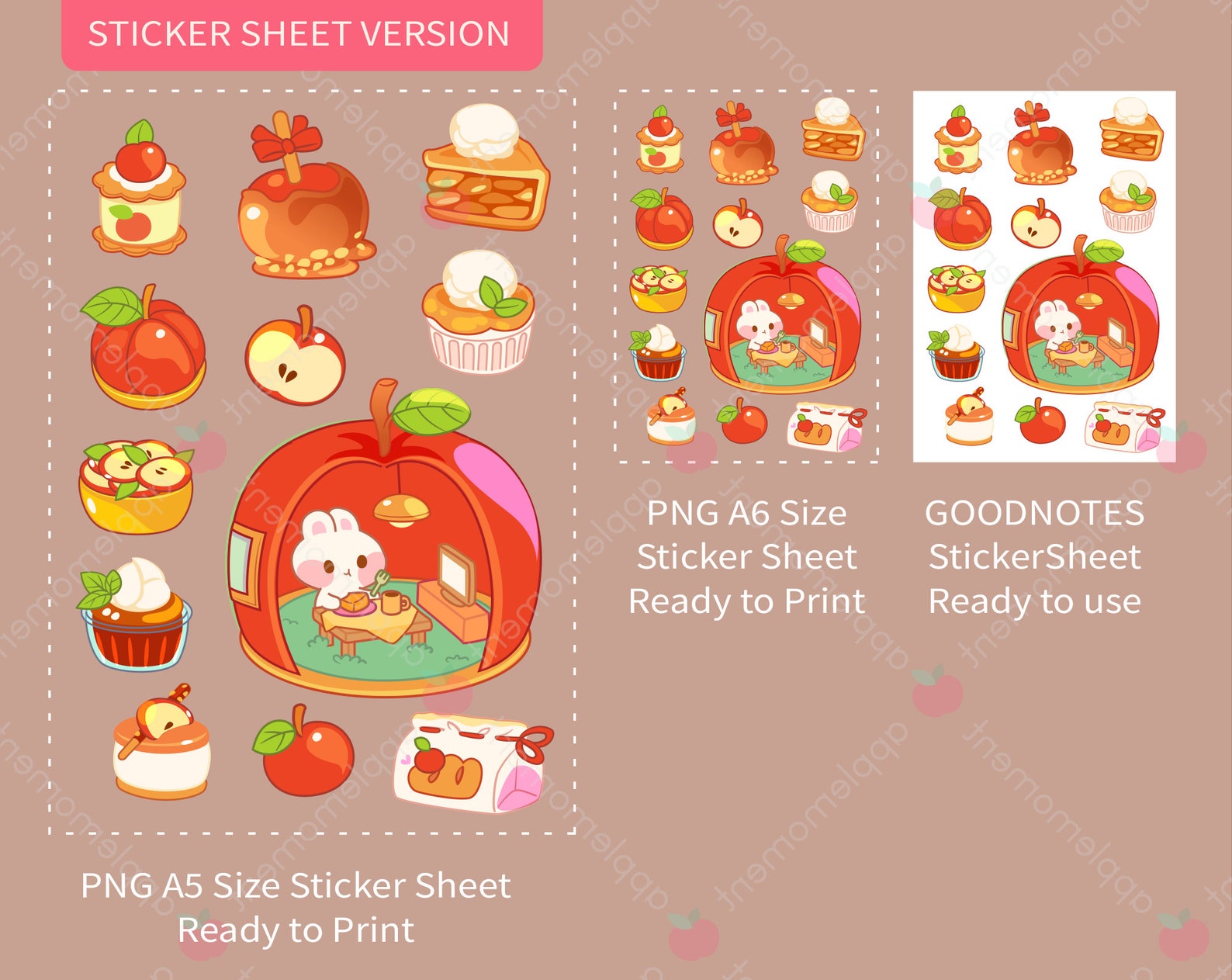 Cute Kawaii Printable Digital Stickers Clipart Apple House Bunny Rabbit ...