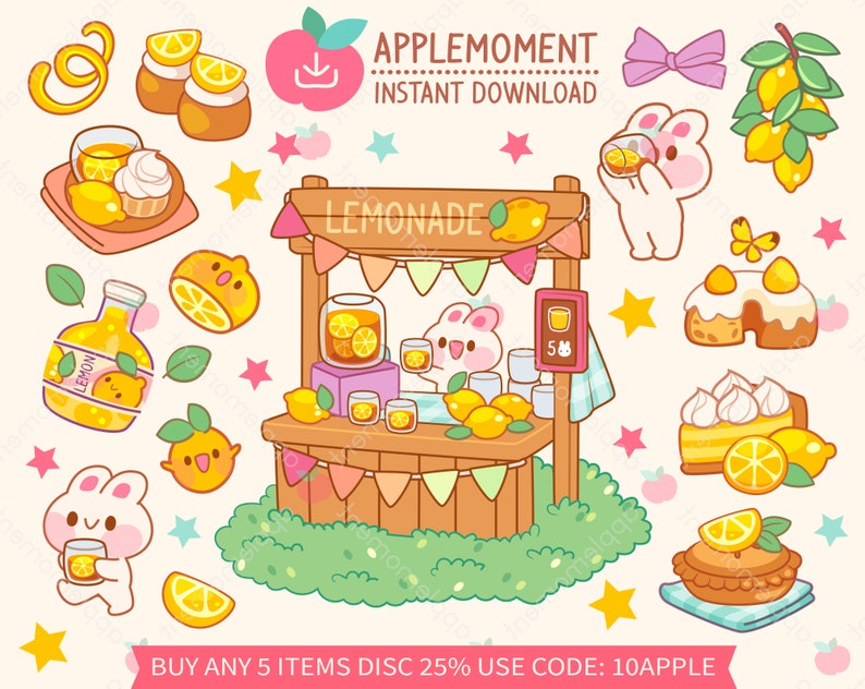 Kawaii Bunny Lemonade Stand Clipart Stickers (PNG Digital Download) - Etsy