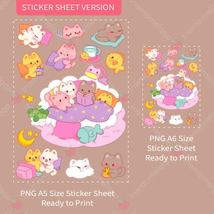 Cute Kawaii Printable Digital Stickers Clipart Animals Sleepovers Cats ...