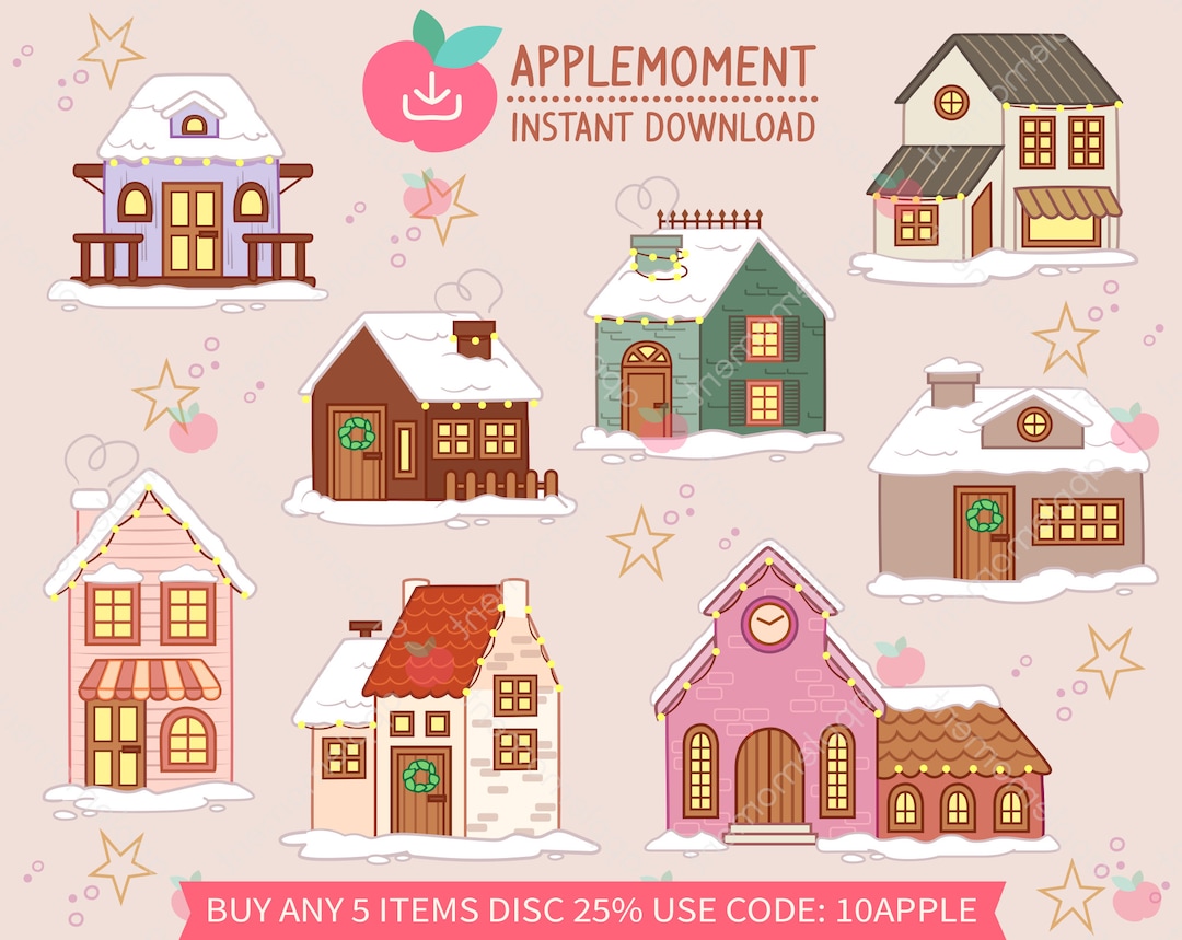 Kawaii Winter House Clipart Stickers, PNG, Goodnotes (digital Download ...