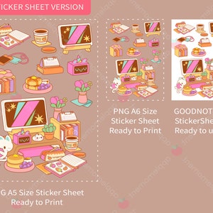 Cute Kawaii Printable Digital Stickers Clipart Cozy Study Table, Kitty ...