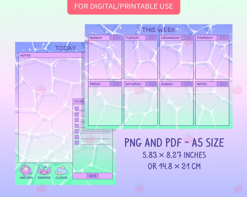 Cute Kawaii Printable Digital Weekly Planner Pool Water Aesthetic ...