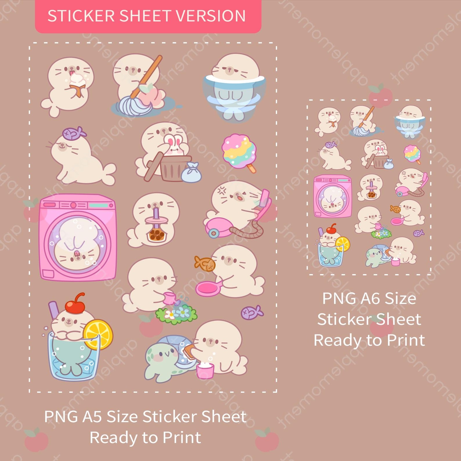 Cute Kawaii Printable Digital Stickers Clipart Animals Seal Daily Life ...