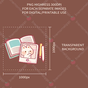 Cute Kawaii Printable Digital Stickers Clipart Illustration Study Bunny ...