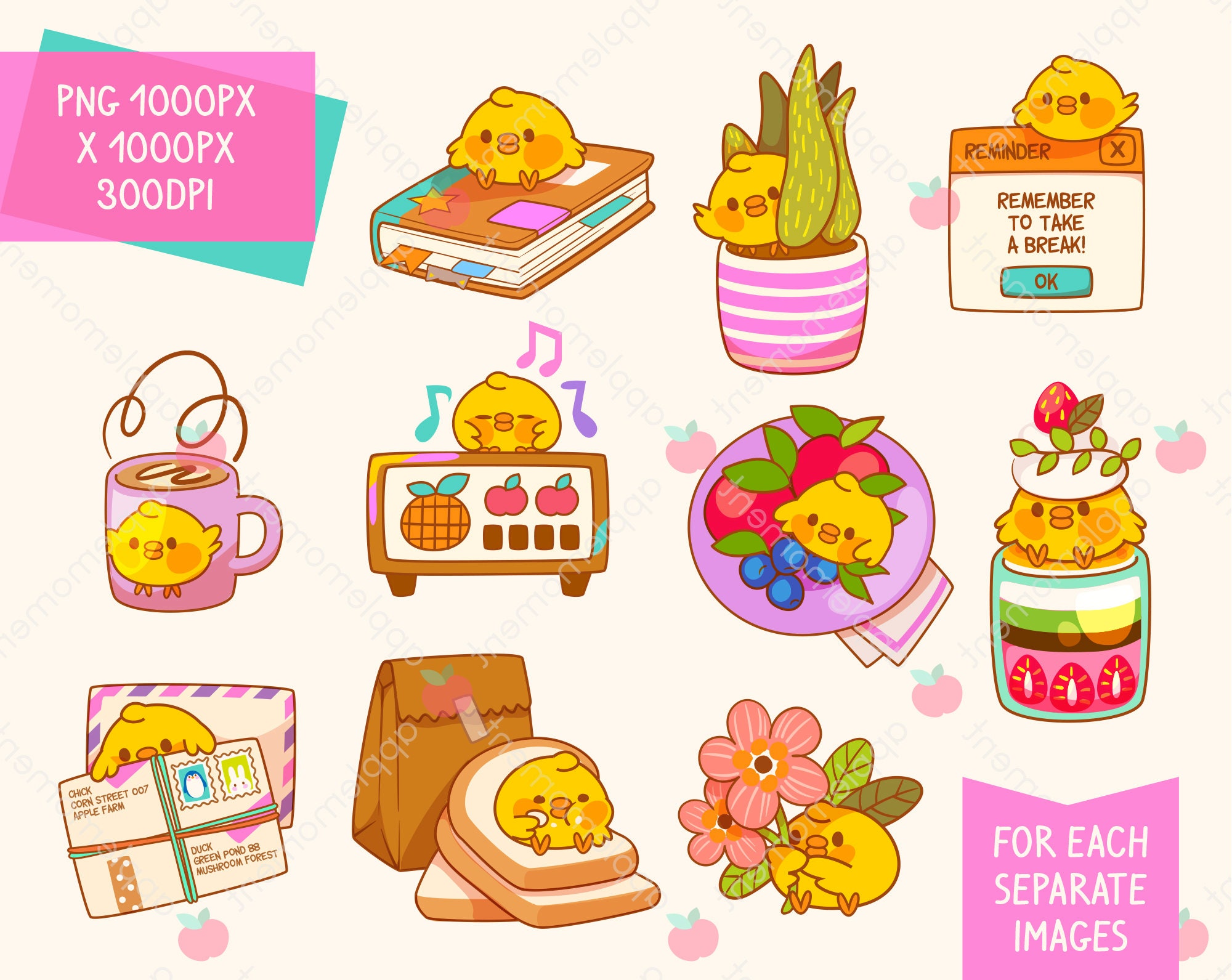 Cute Kawaii Printable Digital Stickers Clipart Rainbow Daily Chicks ...