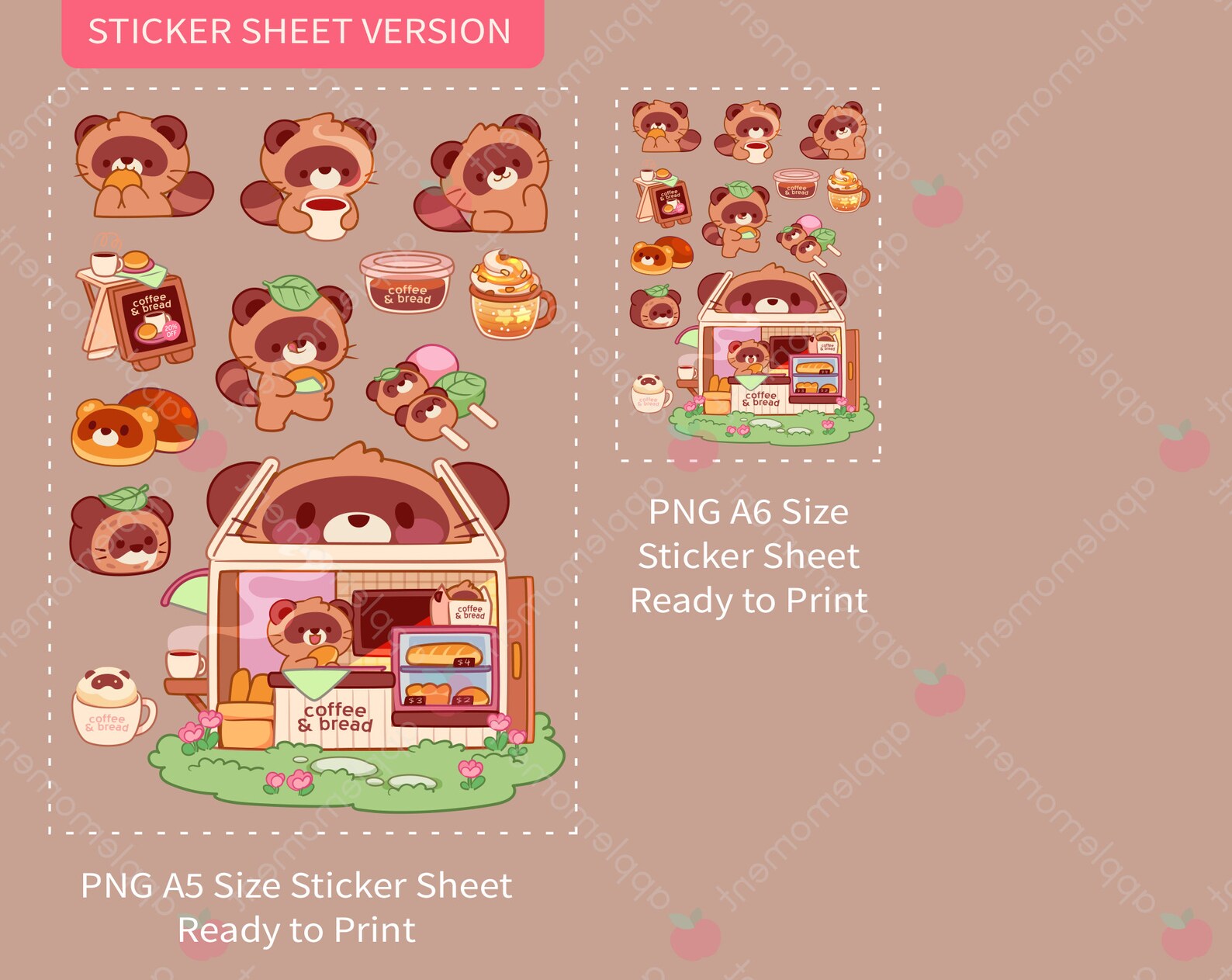 Cute Kawaii Printable Digital Stickers Clipart Illustration Tanuki ...