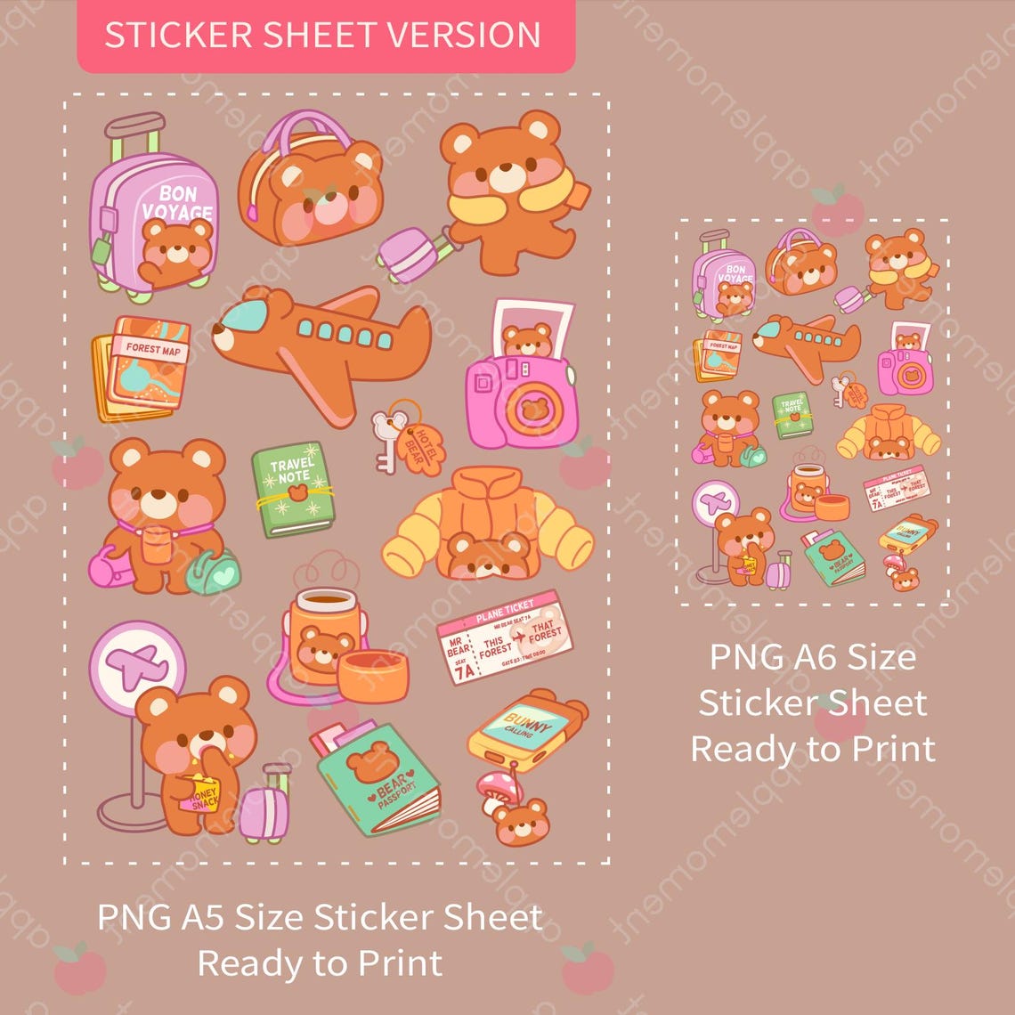 Cute Kawaii Printable Digital Stickers Clipart Animals Travel Adventure ...