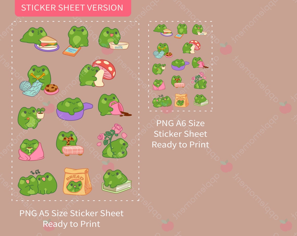 Cute Kawaii Printable Digital Stickers Clipart Illustration Frog Hygge ...