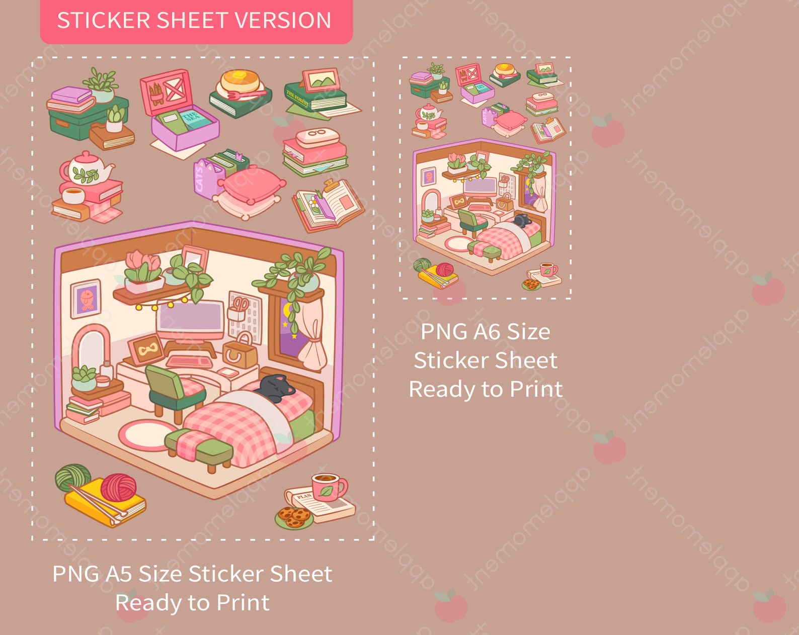 Cute Kawaii Printable Digital Stickers Clipart Illustration Sleeping ...