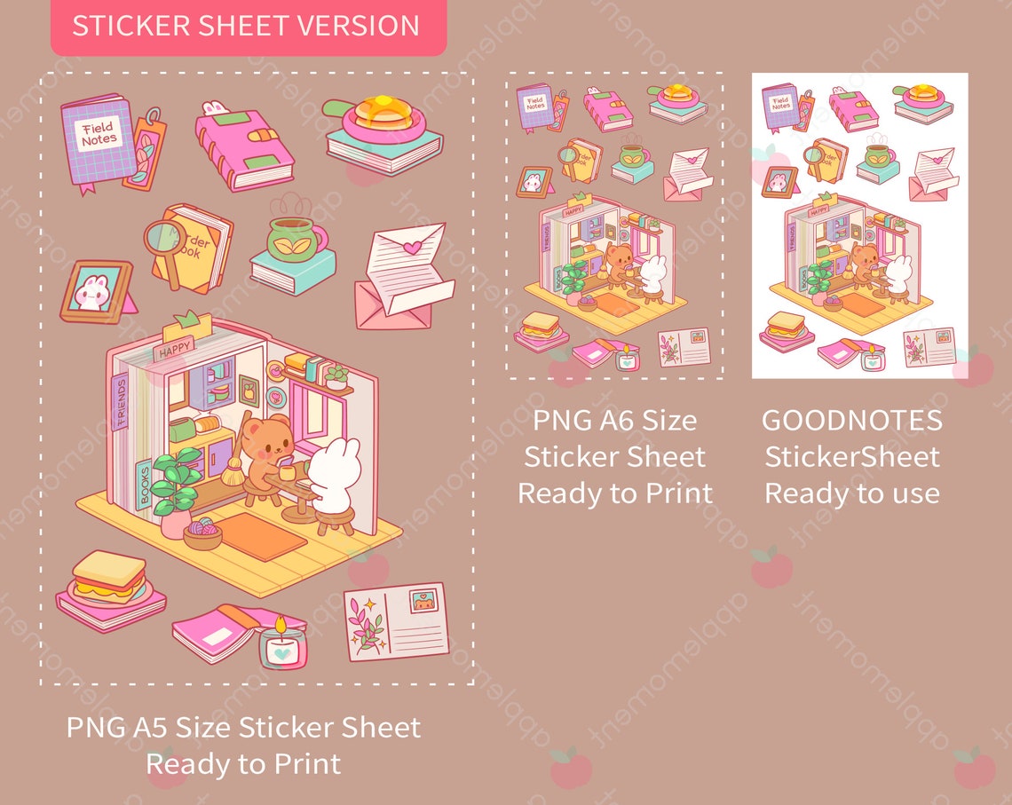 Cute Kawaii Printable Digital Stickers Clipart Cozy Kitchen and Books ...