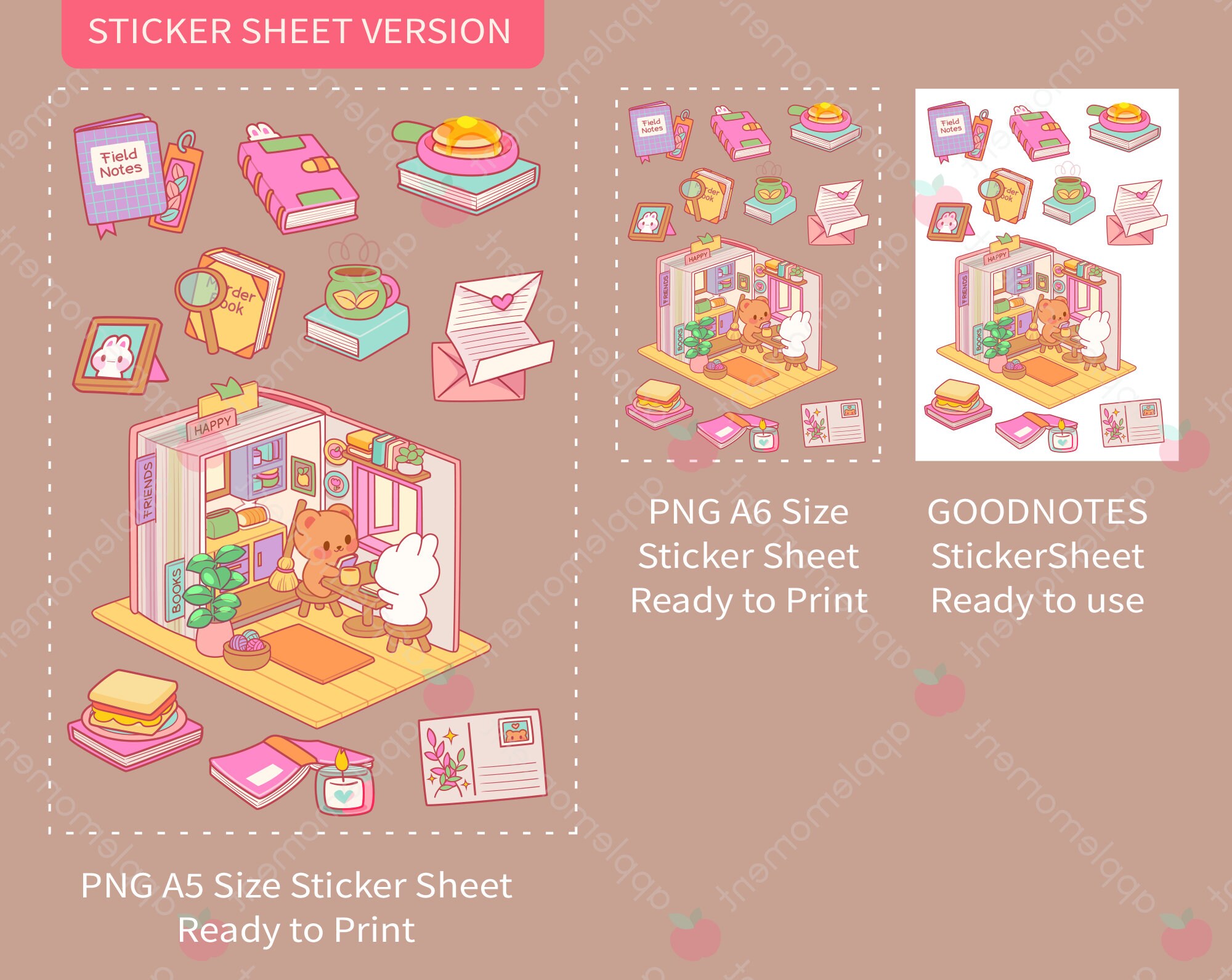 Cute Kawaii Printable Digital Stickers Clipart Cozy Kitchen and Books ...