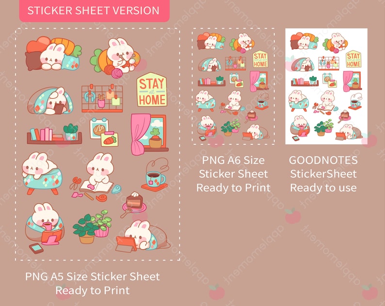 Cute Kawaii Printable Digital Stickers Clipart Bunny Rabbit Stay at ...