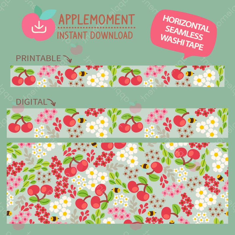Cute Kawaii Printable Digital Stationery, Bee Garden Washi Tape Set ...