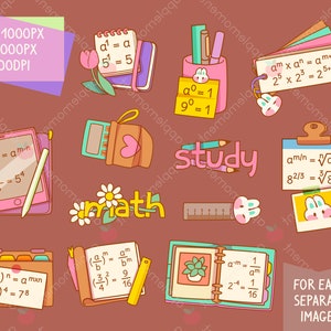 Kawaii Algebra Math Clipart Stickers, Planner Stationery (PNG, Digital ...