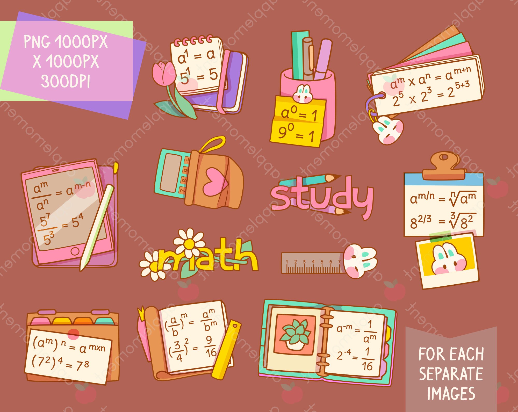 Kawaii Algebra Math Clipart Stickers, Planner Stationery (PNG, Digital ...
