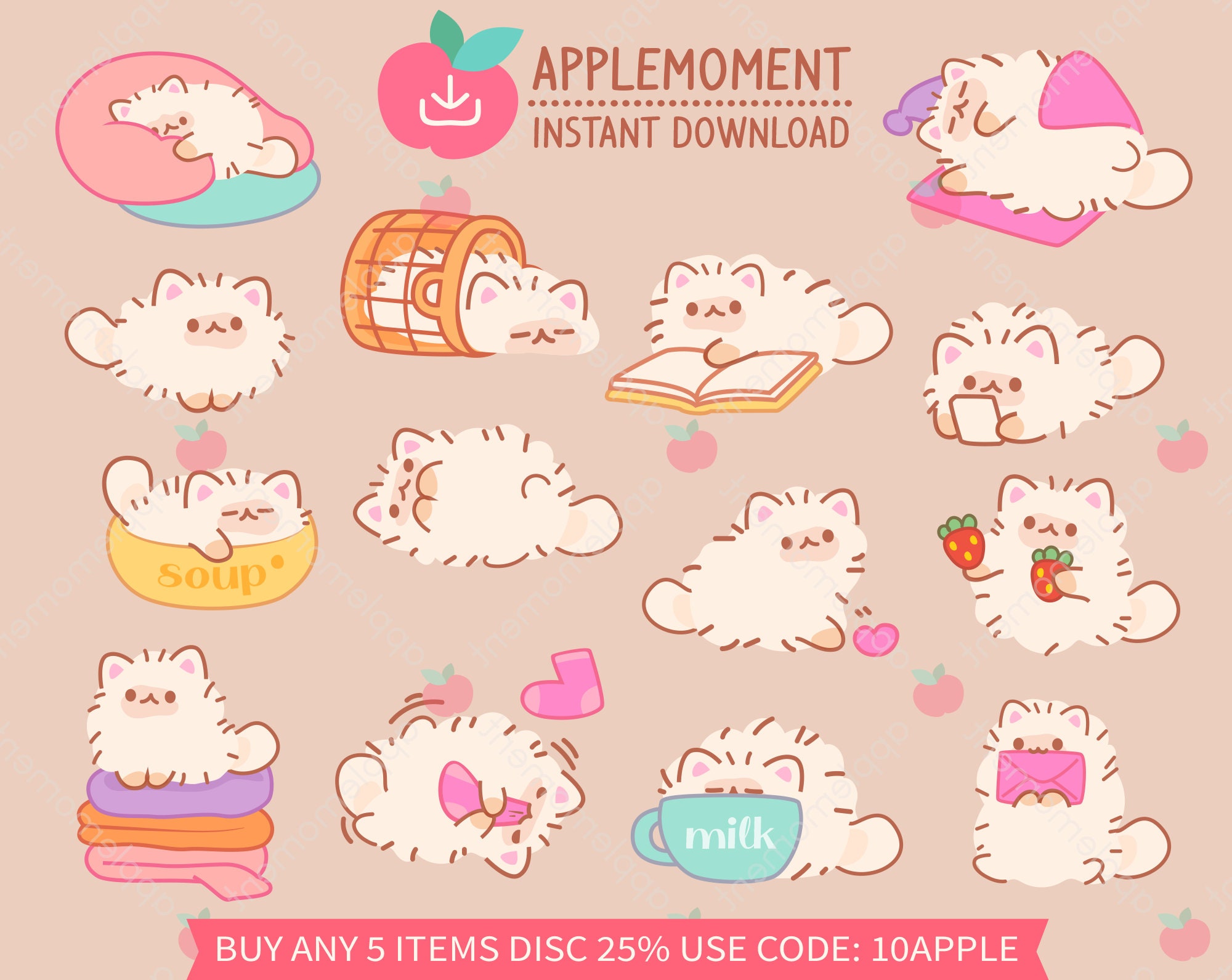 Cute Kawaii Printable Digital Stickers Clipart Illustration Daily of ...