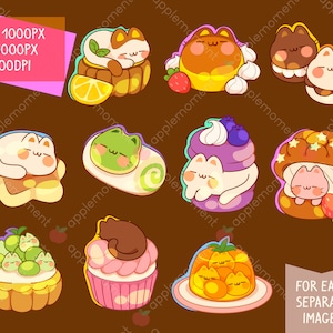 Cat Dessert Sticker Cute Kawaii Printable Digital Clipart Rainbow ...