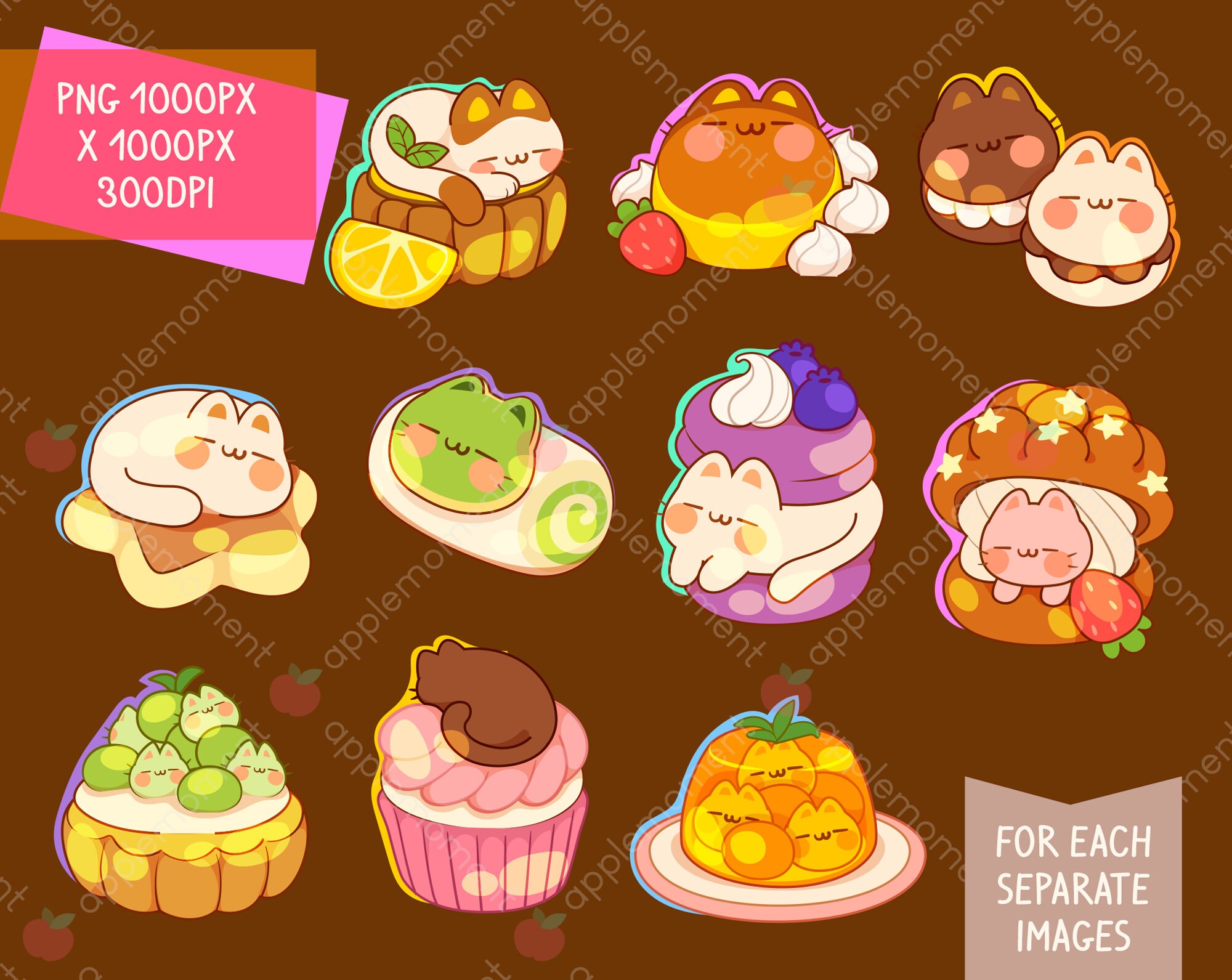 Cat Dessert Sticker Cute Kawaii Printable Digital Clipart - Etsy