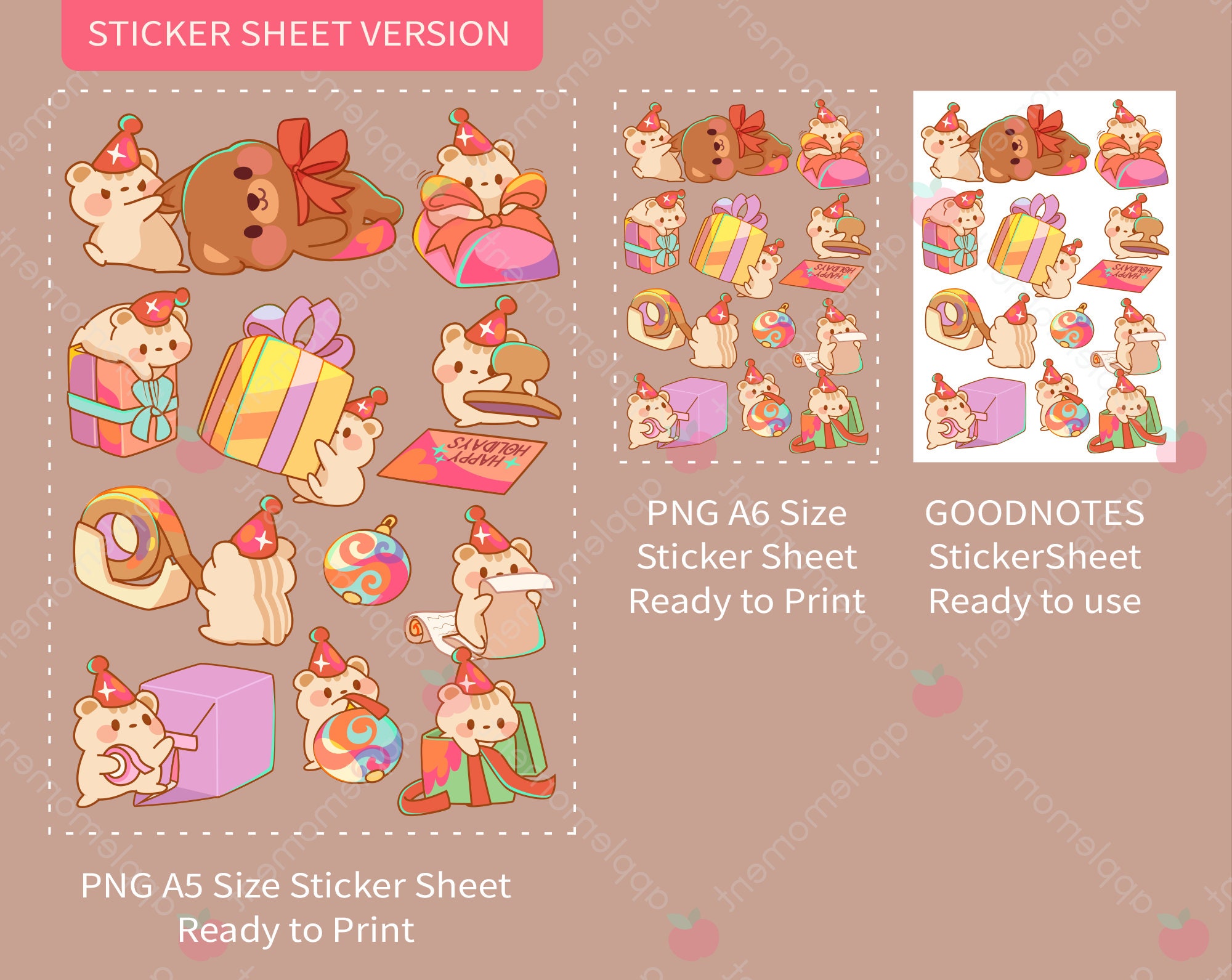 Cute Kawaii Printable Digital Stickers Clipart Animal Hamster Santa Toy ...