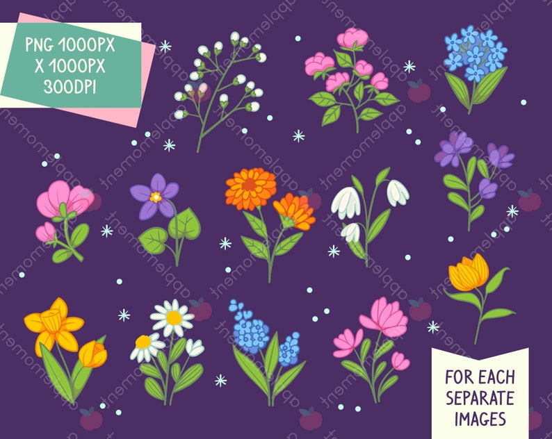 Cute Kawaii Printable Digital Stickers Clipart Rainbow Flower ...