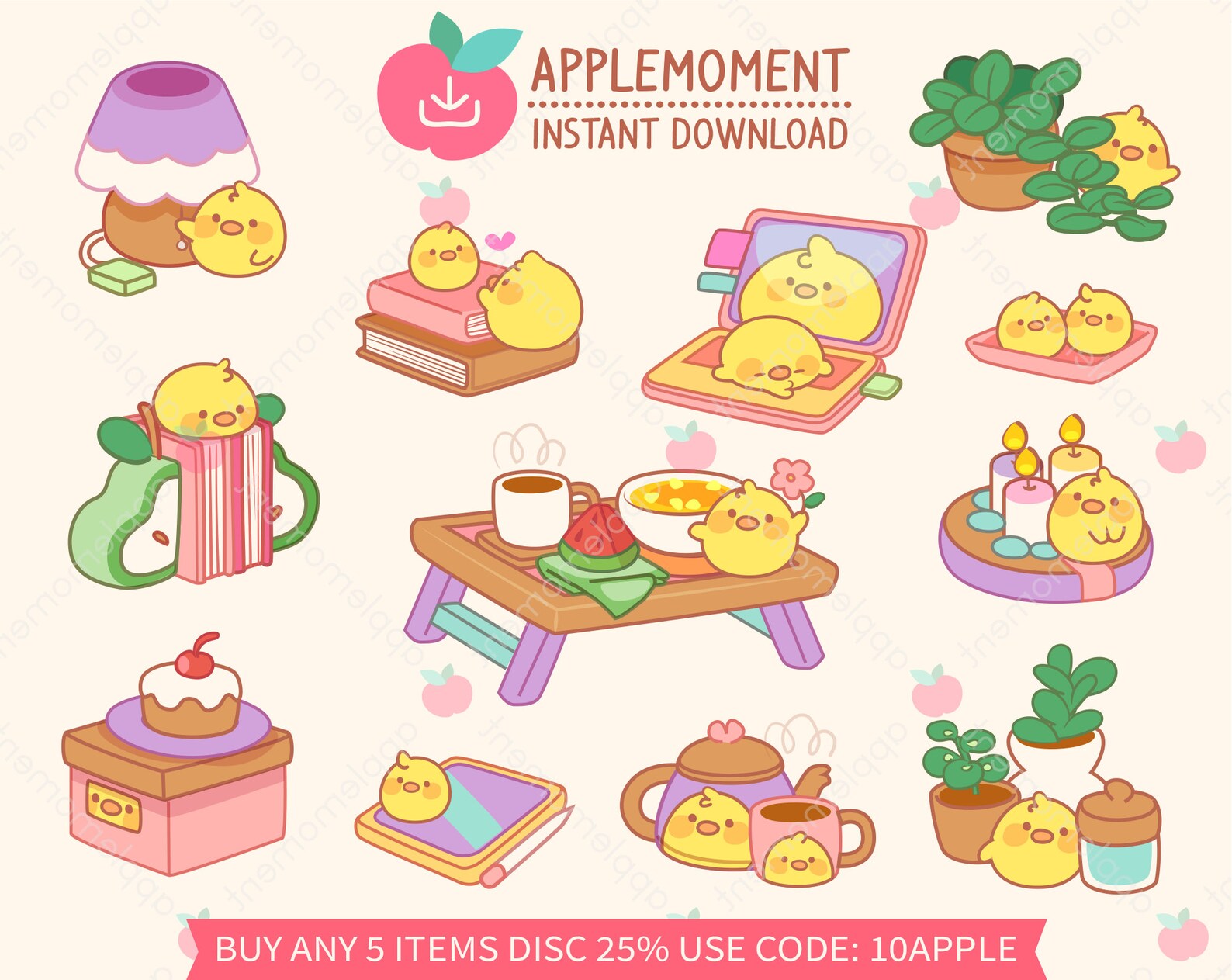 Cute Kawaii Printable Digital Stickers Clipart Daily Chick Life, Cozy ...