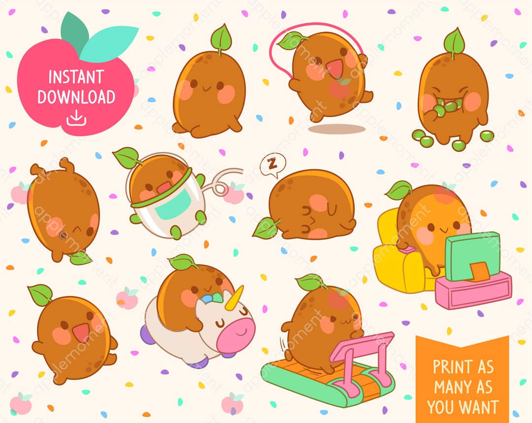 Cute Kawaii Printable Digital Stickers Clipart Funny Happy Daily Couch ...