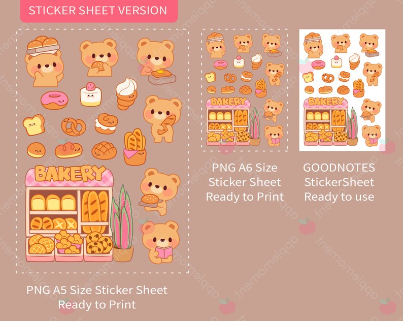 Kawaii Brown Bear Bakery Clipart Stickers, PNG, Goodnotes (digital ...