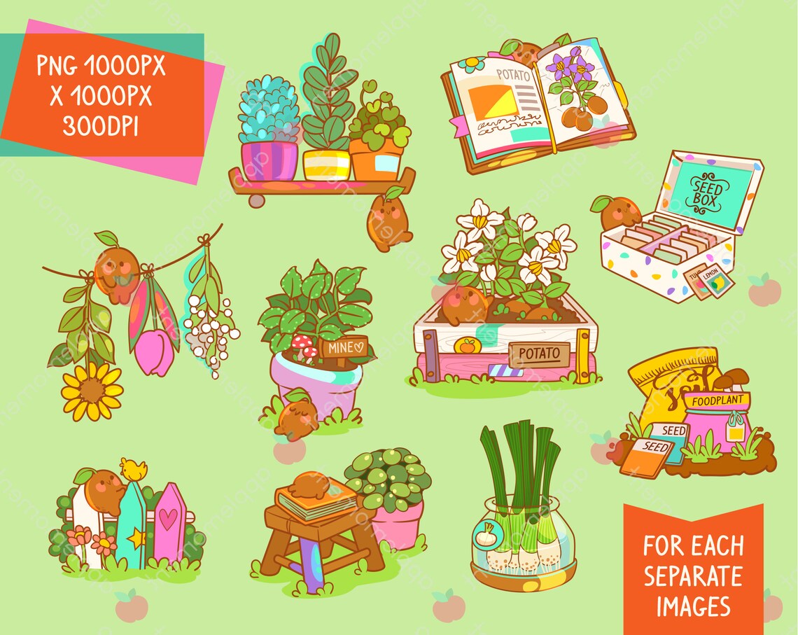 Cute Kawaii Printable Digital Stickers Clipart Rainbow Potato Garden ...