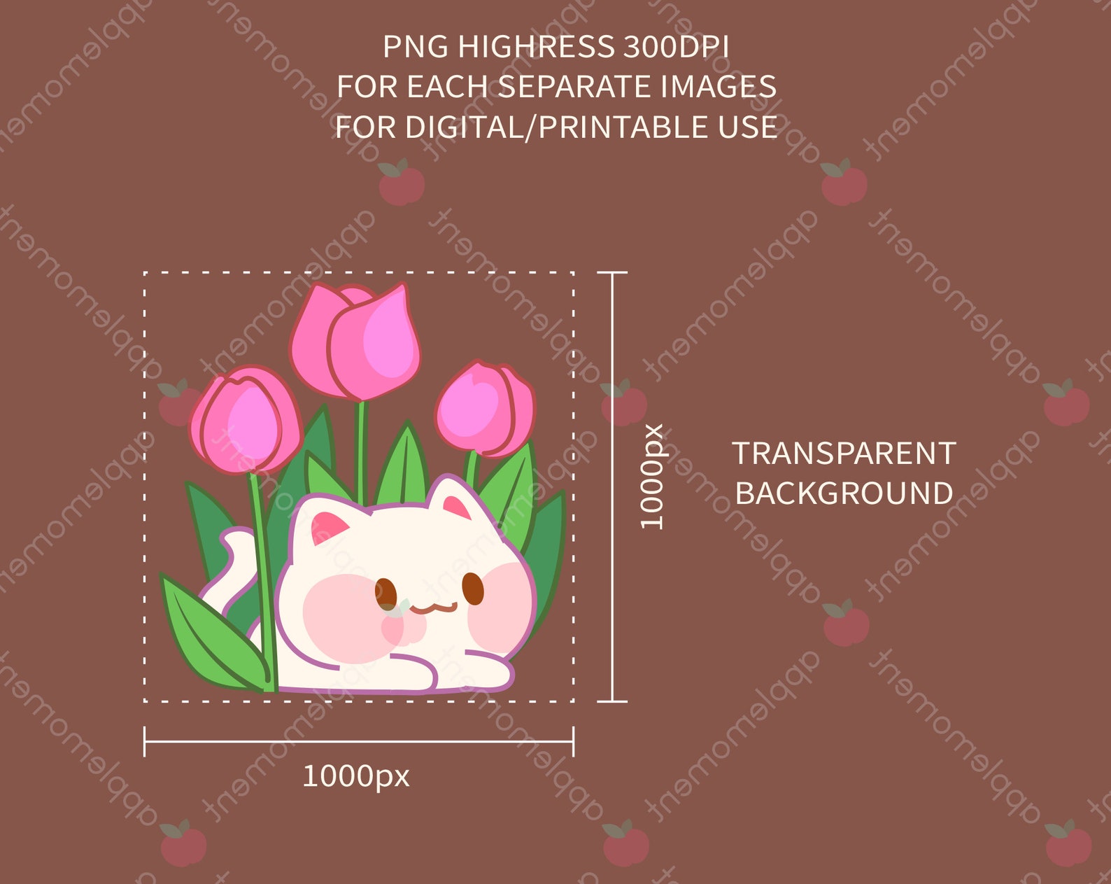 Cute Kawaii Printable Digital Stickers Clipart Kitty Cat and Flowers ...