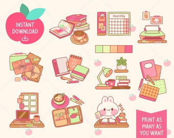 Cute Kawaii Printable Digital Stickers Clipart Rainbow Brown Bear ...