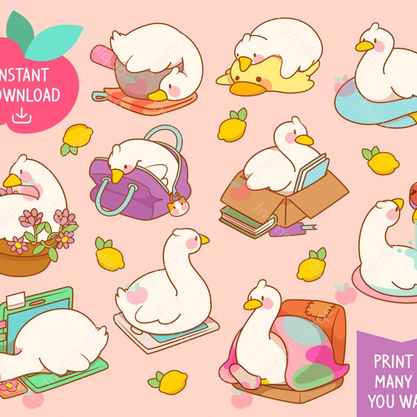 Cute Kawaii Printable Digital Stickers Clipart Illustration Frog Bunny ...