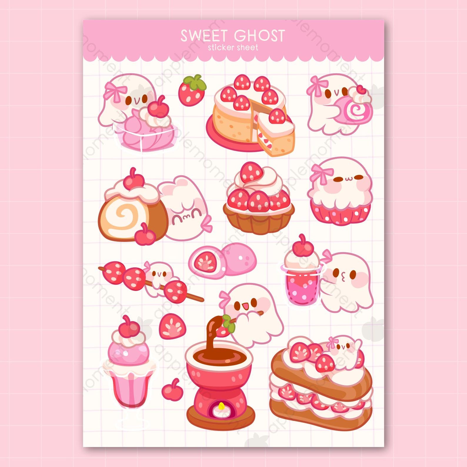 Kawaii Sweet Ghost Clipart Stickers, Dessert and Yummy (PNG, Digital ...