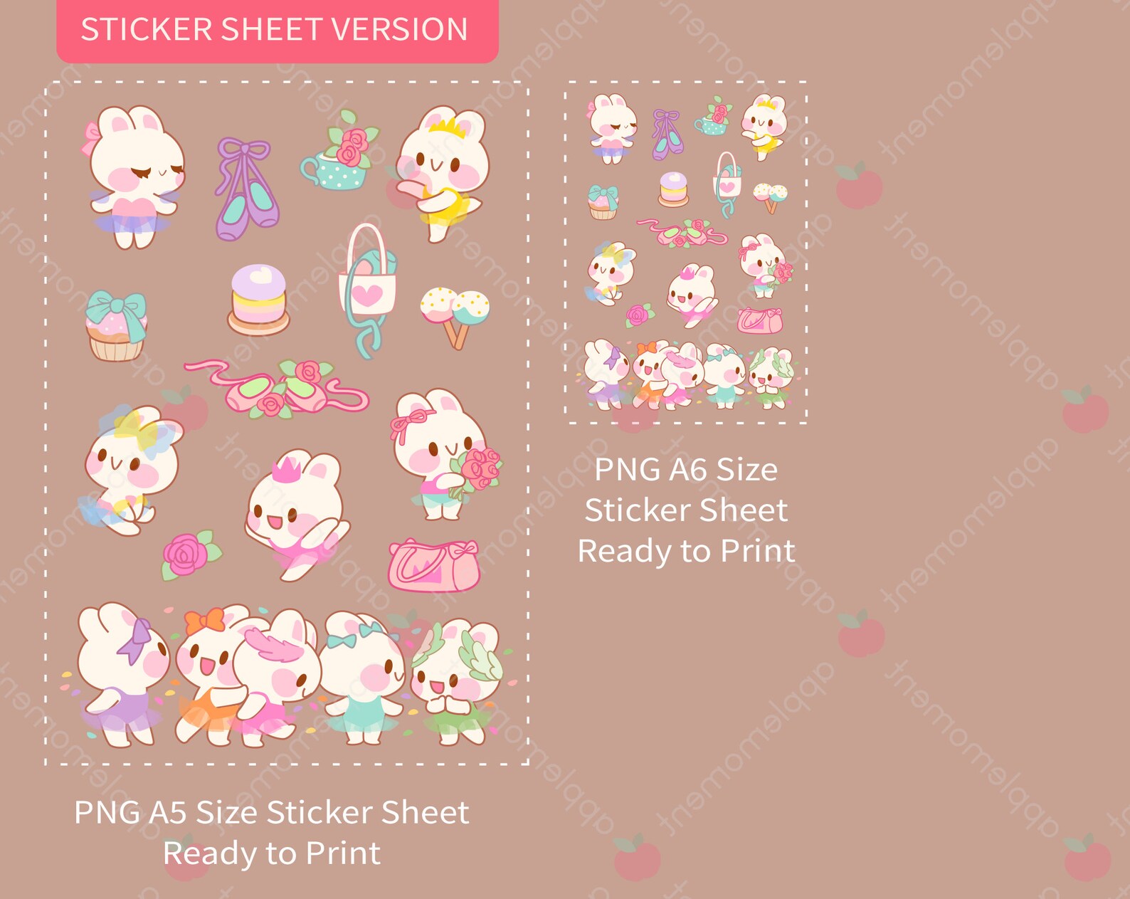 Cute Kawaii Printable Digital Stickers Clipart Illustration Ballerina ...