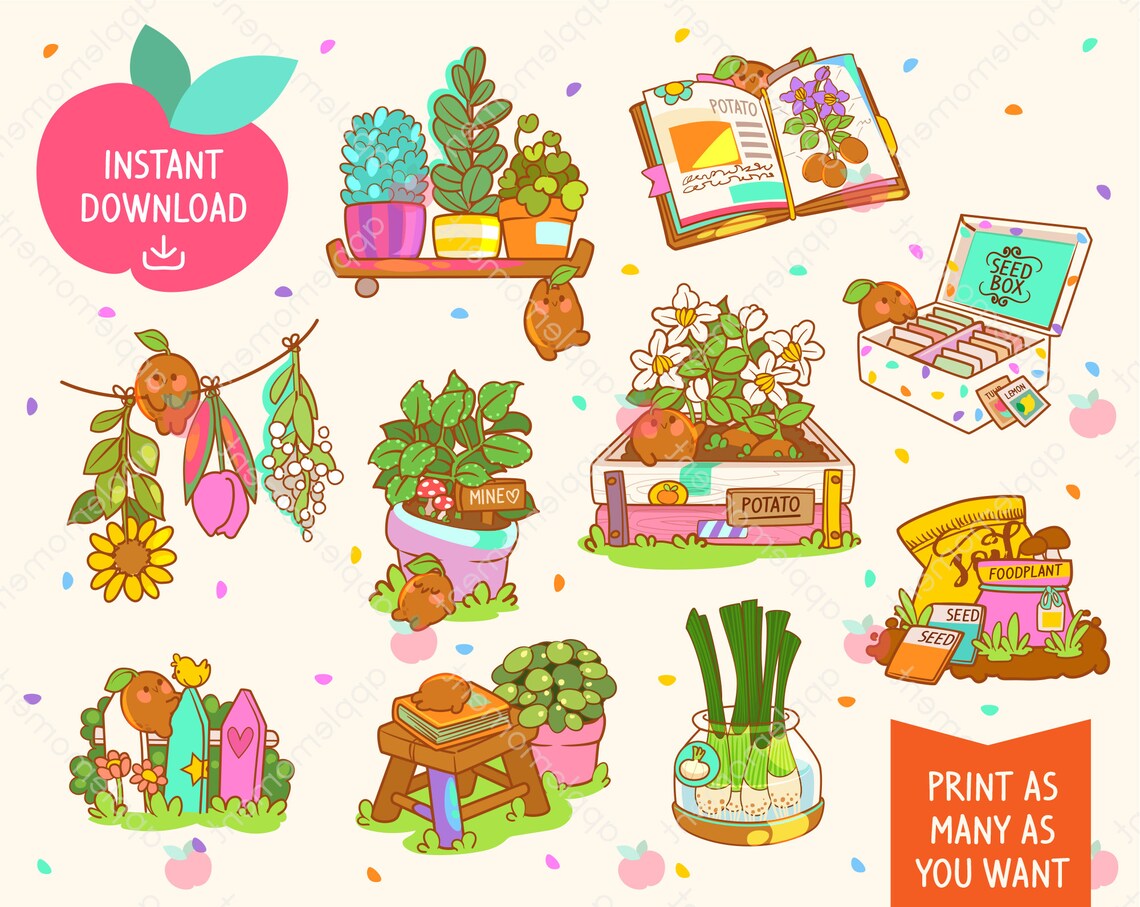 Cute Kawaii Printable Digital Stickers Clipart Rainbow Potato - Etsy