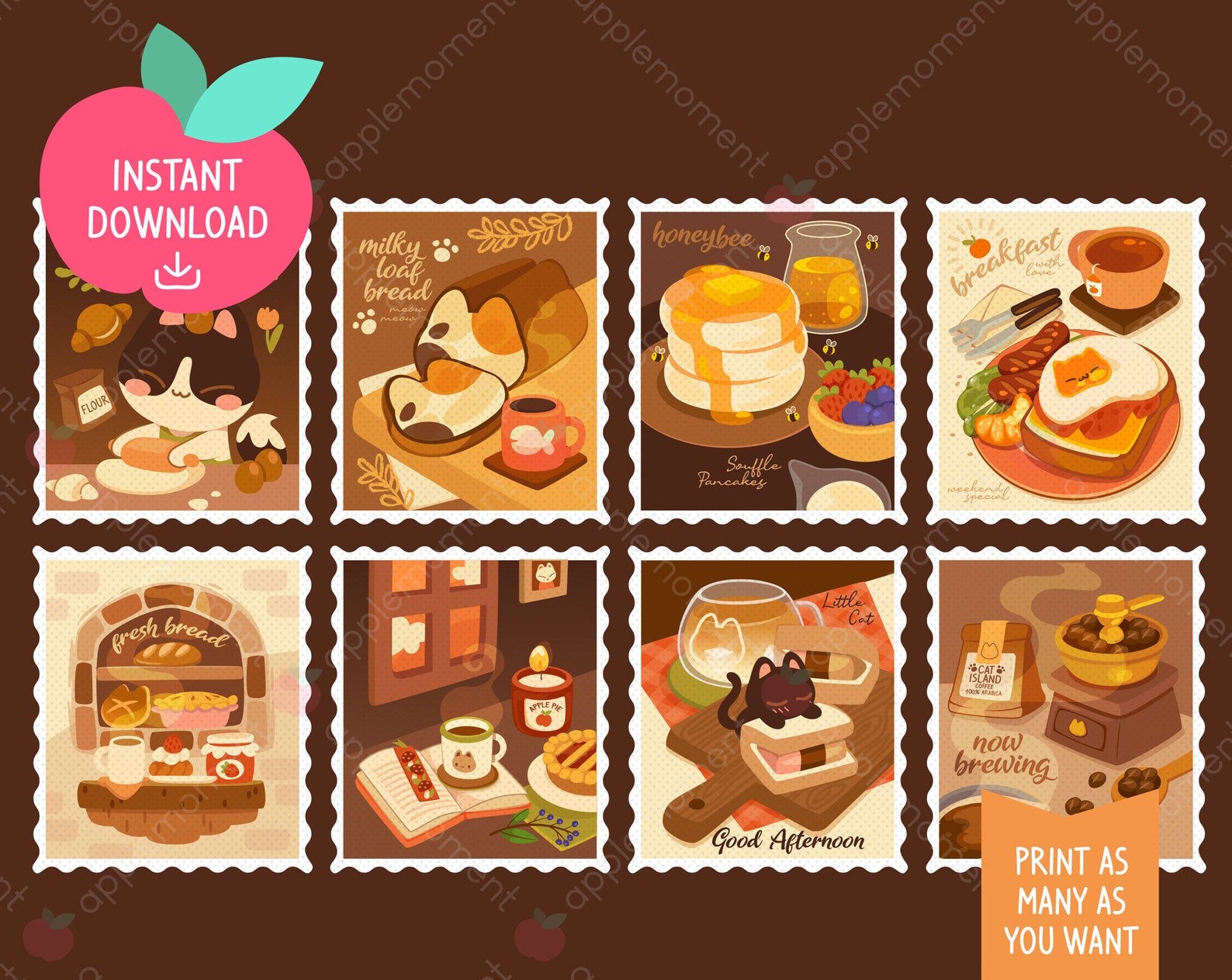 Digital Clipart Stamp Cat Cafe Bakery Food and Dessert Baking ...
