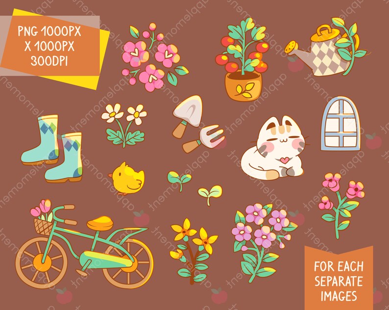 Cute Kawaii Printable Digital Stickers Clipart Rainbow Spring Summer ...