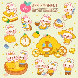 Cute Kawaii Printable Digital Stickers Clipart Animals Fairytale Bunny ...
