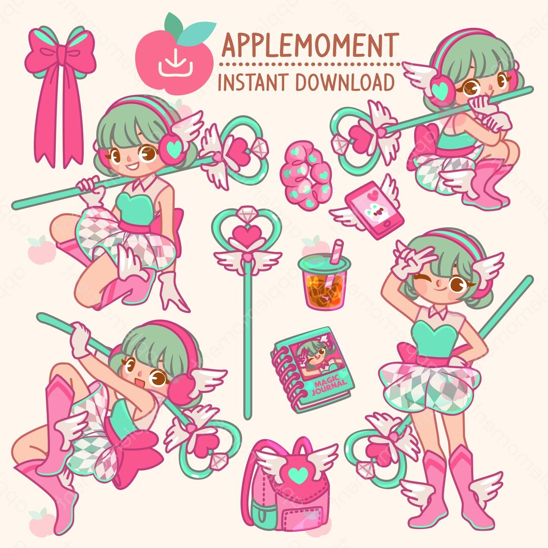 Magical Girl Clipart Stickers, Kawaii PNG Graphics (digital Download ...