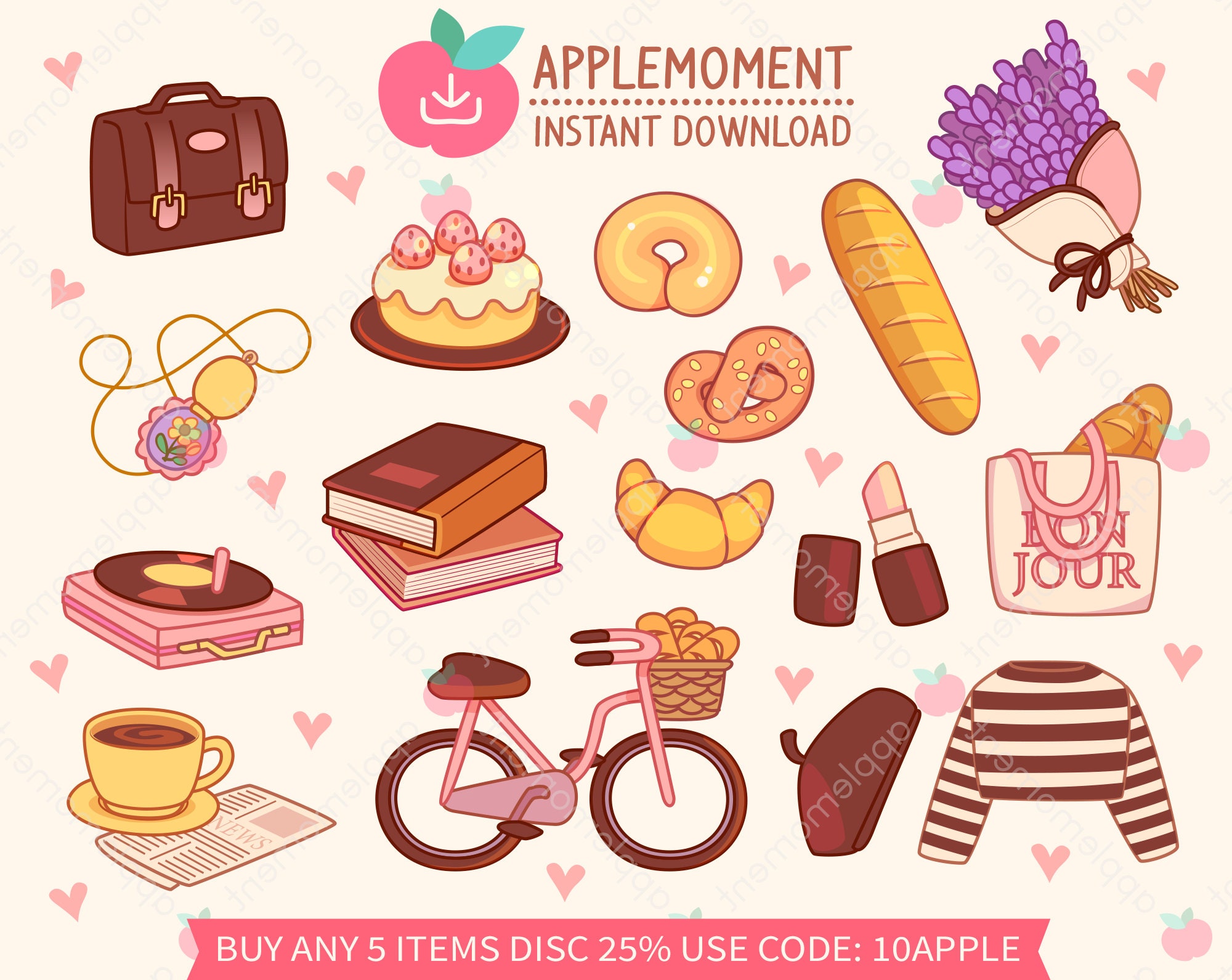 Cute Kawaii Printable Digital Stickers Clipart Romantic French - Etsy