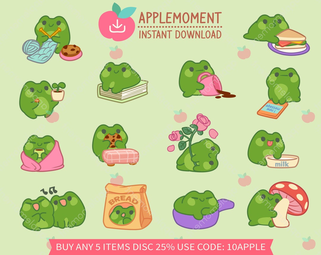 Cute Kawaii Printable Digital Stickers Clipart Illustration Frog Hygge ...