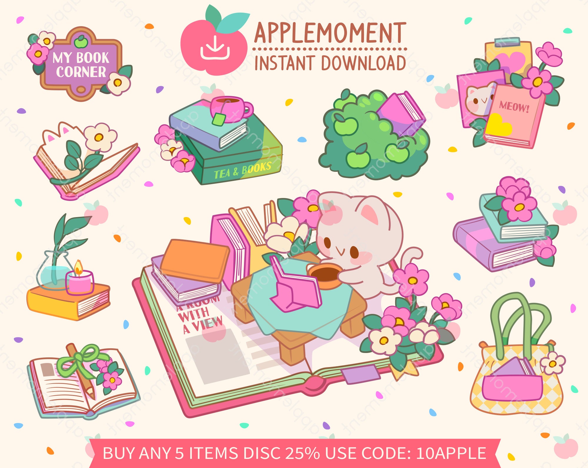 Cute Kawaii Printable Digital Stickers Clipart Illustration of ...