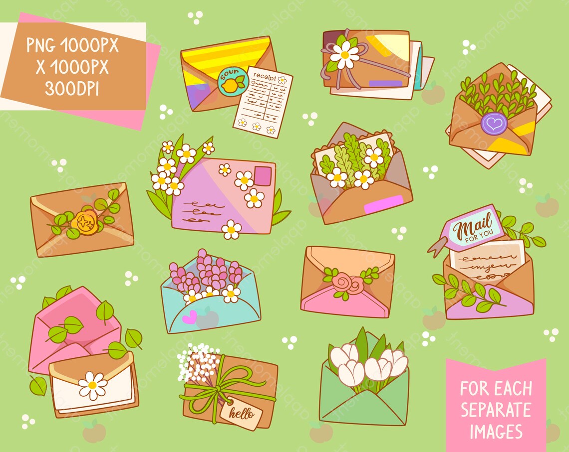 Cute Kawaii Printable Digital Stickers Clipart Rainbow Daisy Mailer ...