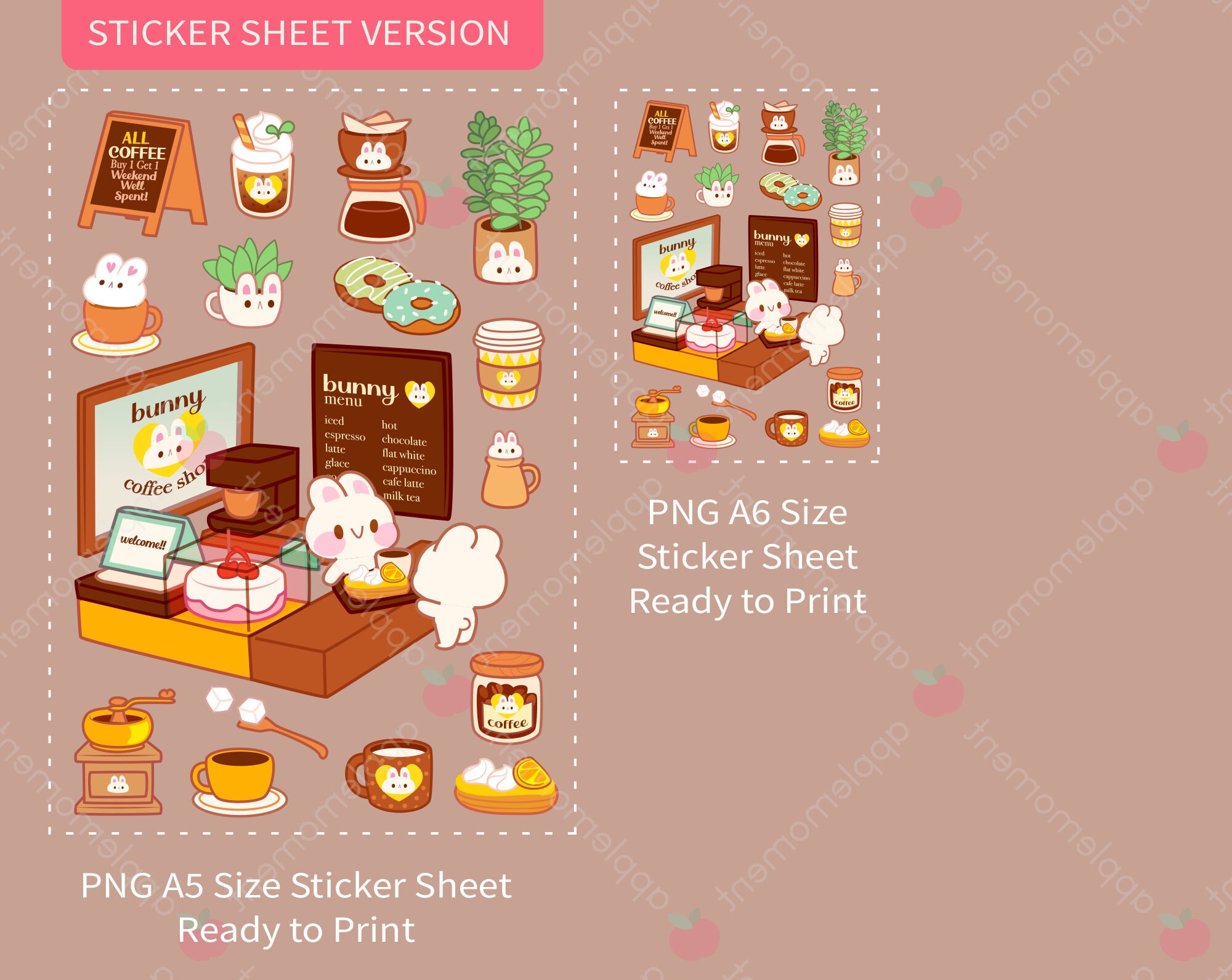 Cute Kawaii Printable Digital Stickers Clipart Illustration Bunny ...