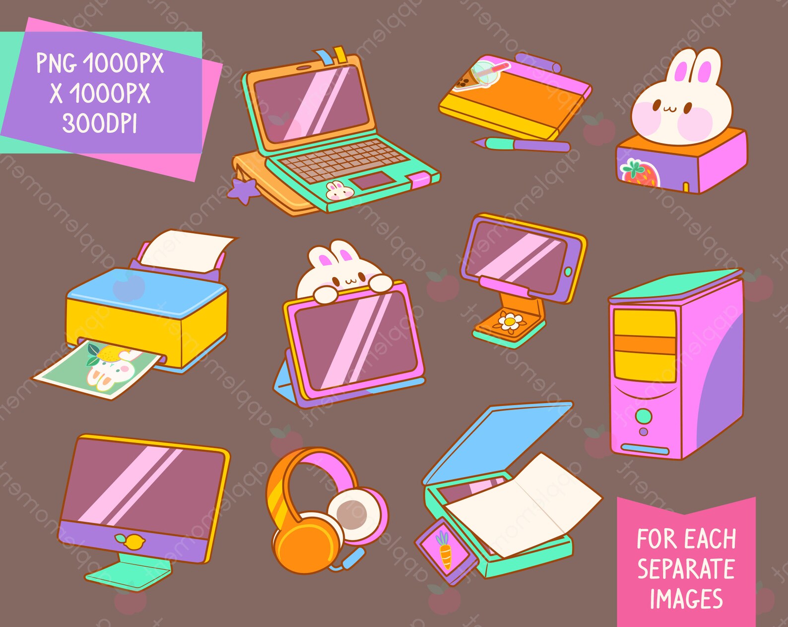 Cute Kawaii Printable Digital Stickers Clipart Rainbow Technology ...
